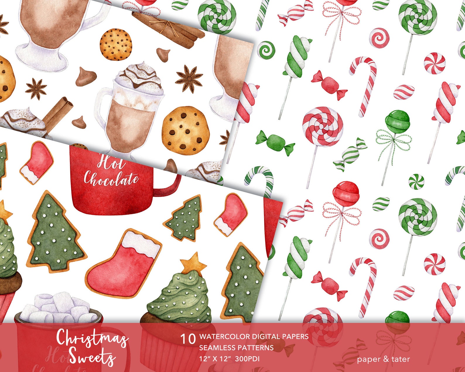 Watercolor Christmas Sweets Digital Papers Fabric Seamless - Etsy Canada
