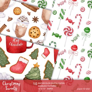 Watercolor Christmas Sweets Digital Papers, Fabric Seamless Pattern ...