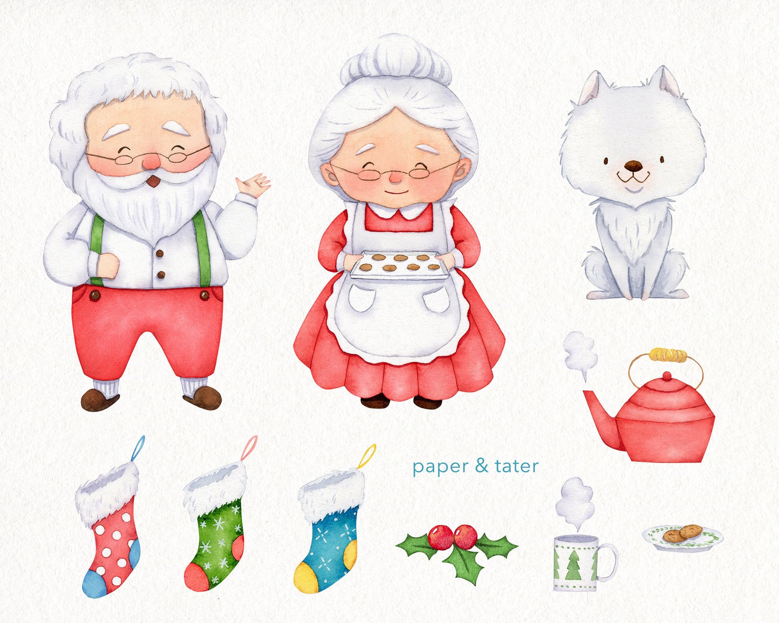 Watercolor Christmas Santa's Home Clipart Graphics, Santa Claus Clip ...