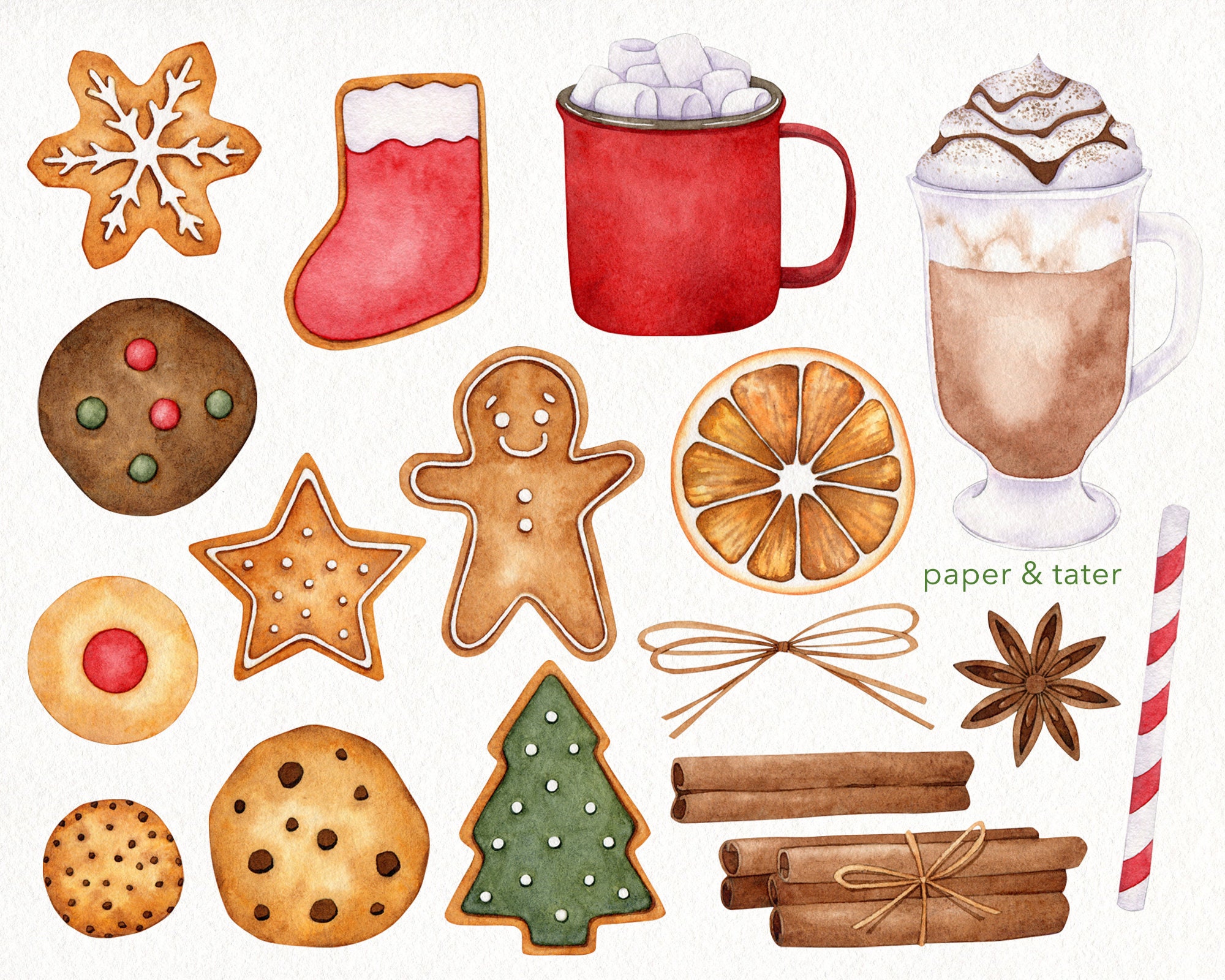 Watercolor Christmas Sweets Clipart Graphics Holiday - Etsy