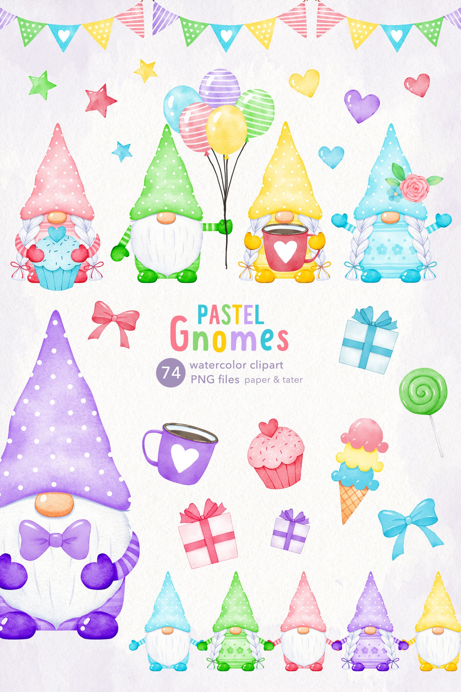 Pastel Gnomes Watercolor Clipart Rainbow Party Gnomes PNG - Etsy