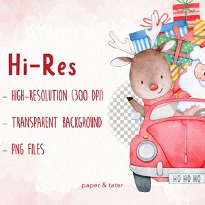 Santa's Cars Watercolor Clipart, Front View Christmas Vehicles PNG - Etsy