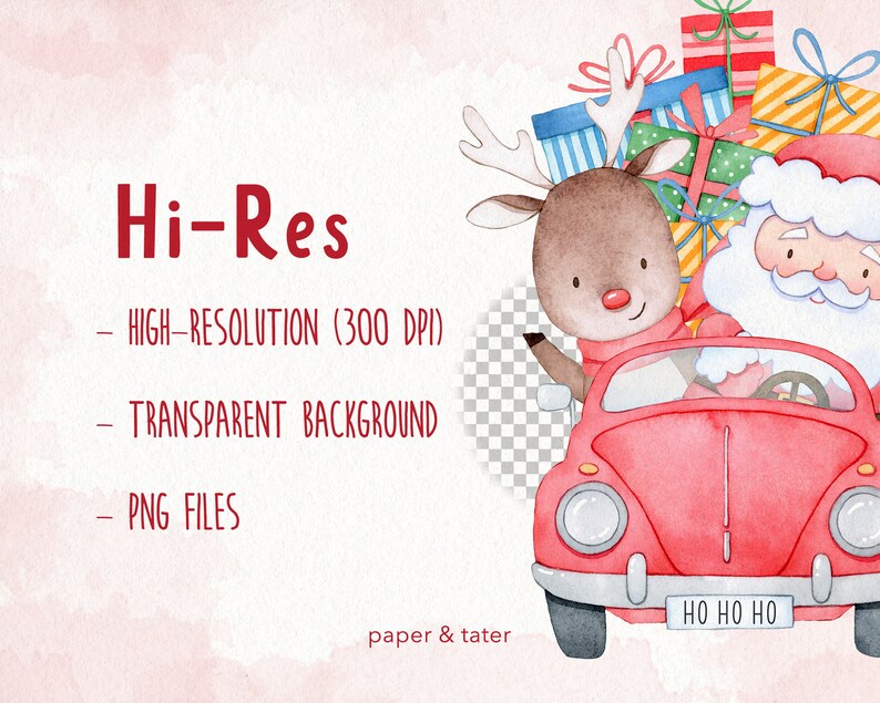 Santa's Cars Watercolor Clipart Front View Christmas - Etsy