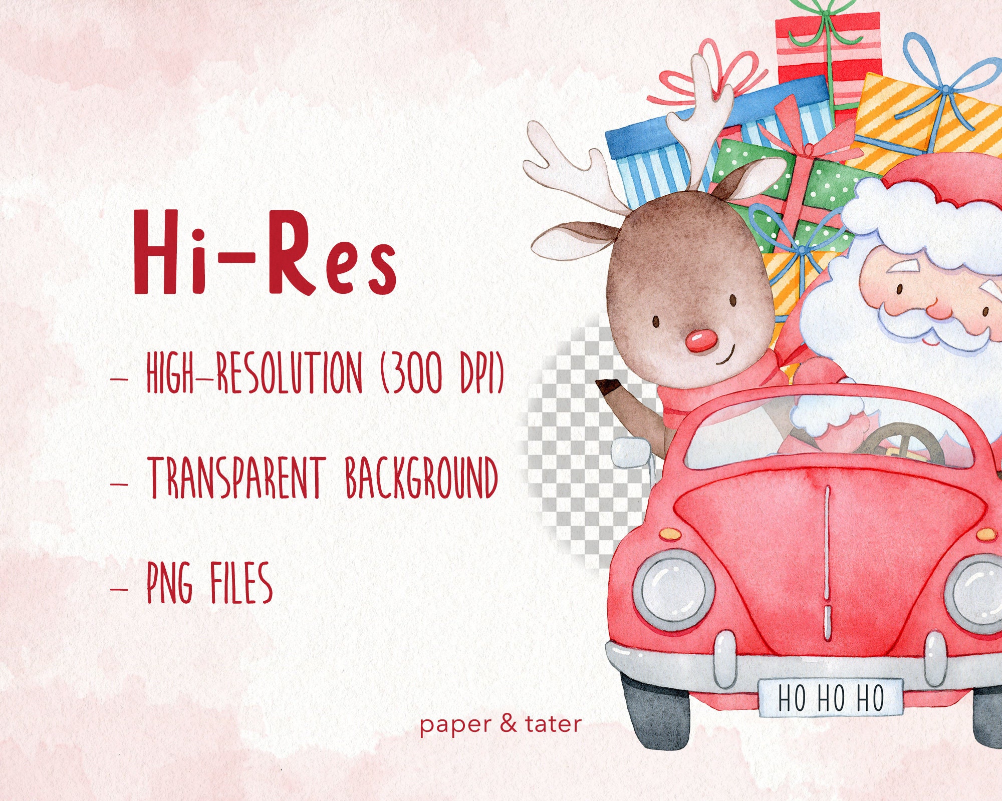 Santa's Cars Watercolor Clipart Front View Christmas | Etsy