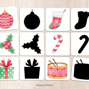 Christmas Shadow Matching Cards, Holiday Matching Game, Xmas Preschool ...