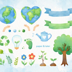 Watercolor Earth Day Clipart, Environment Graphics, Eco Friendly ...