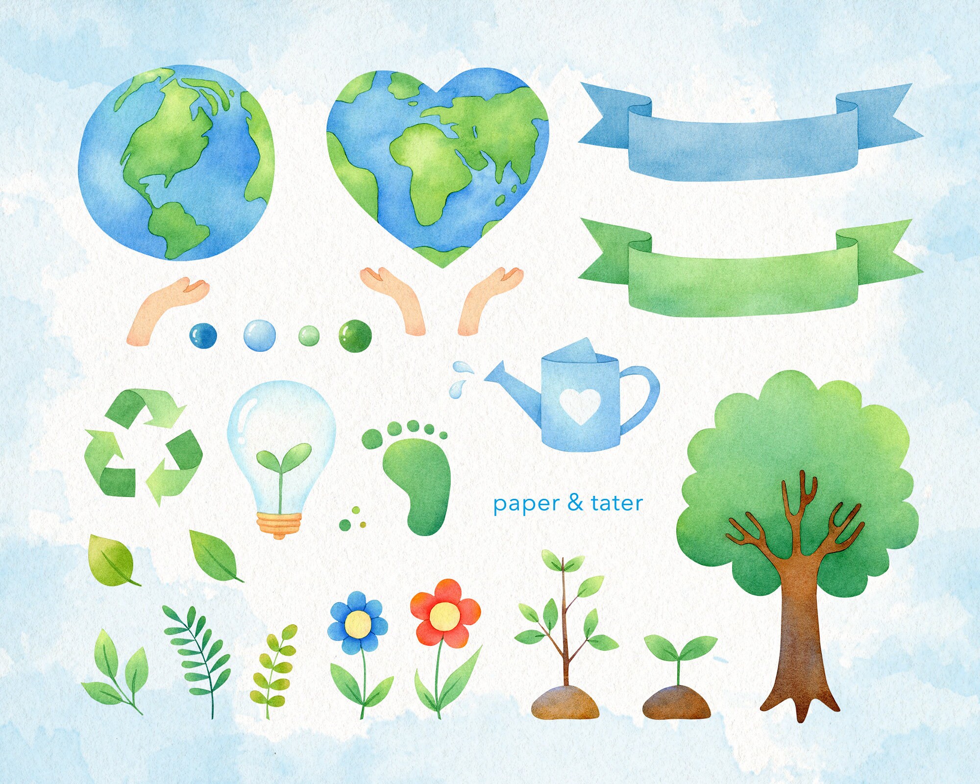 Watercolor Earth Day Clipart Environment Graphics Eco | Etsy