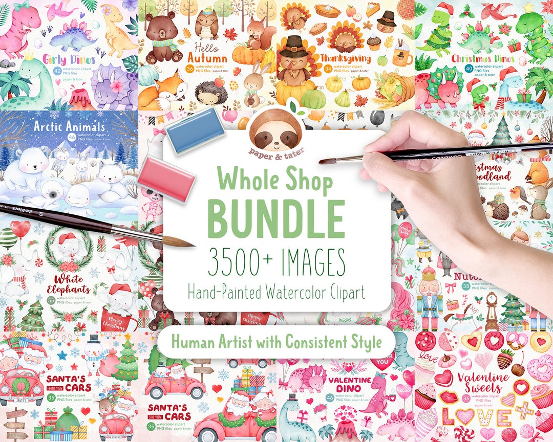 FAREWELL SALE - Hand-painted Watercolor Clipart Whole Shop Bundle - Entire Shop Bundle - Mega ...