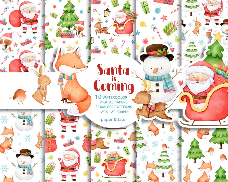 Watercolor Christmas Digital Papers Fabric Seamless Pattern - Etsy