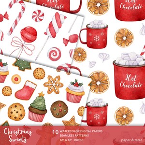 Watercolor Christmas Sweets Digital Papers, Fabric Seamless Pattern ...