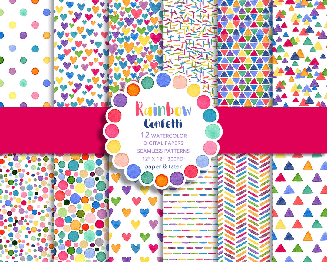 Watercolor Rainbow Confetti Digital Papers, Fabric Seamless Pattern ...