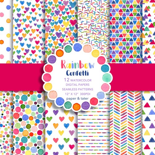 Watercolor Rainbow Confetti Digital Papers Fabric Seamless - Etsy