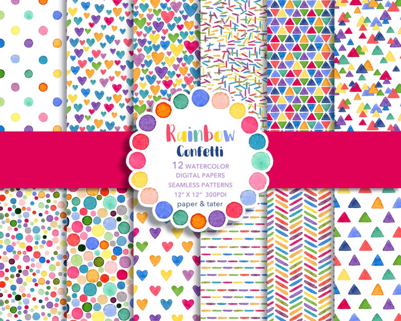 Watercolor Rainbow Confetti Digital Papers Fabric Seamless - Etsy