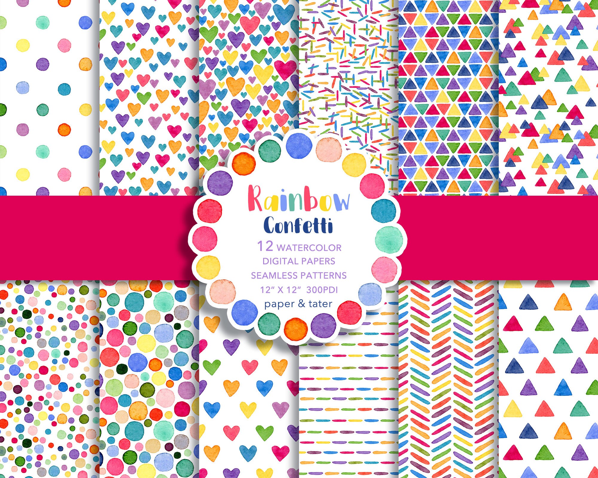 Watercolor Rainbow Confetti Digital Papers Fabric Seamless | Etsy
