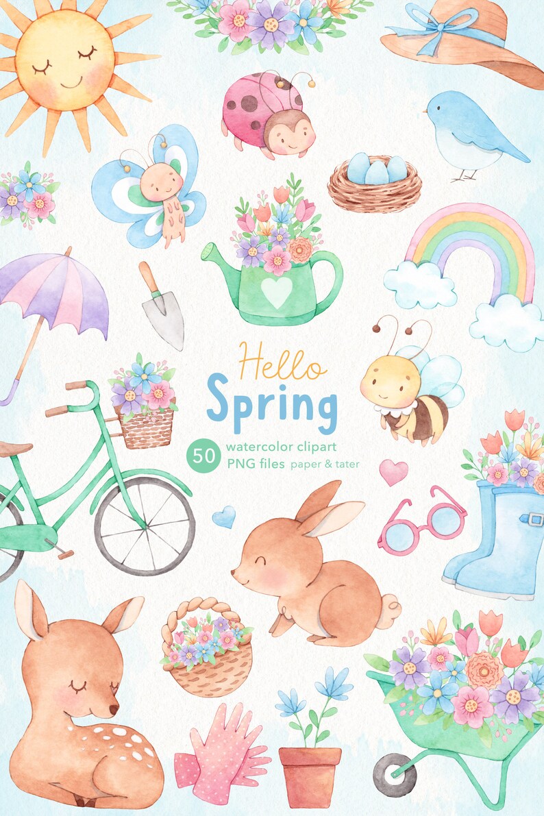Watercolor Spring Clipart Spring Gardening PNG - Etsy