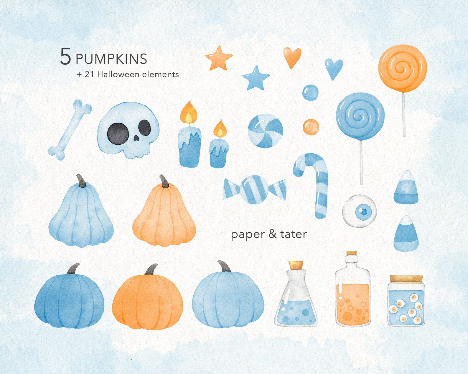 Blue Halloween Watercolor Clipart Cute Pastel Halloween Boy - Etsy