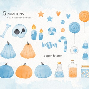 Blue Halloween Watercolor Clipart, Cute Pastel Halloween Boy PNG - Etsy