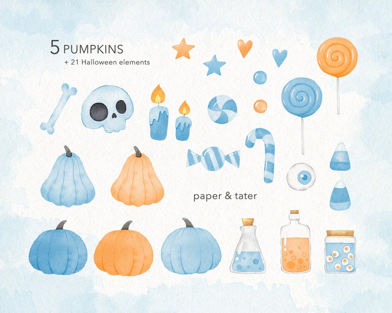 Blue Halloween Watercolor Clipart Cute Pastel Halloween Boy - Etsy