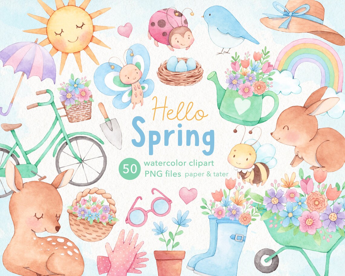 Watercolor Spring Clipart Spring Gardening PNG - Etsy