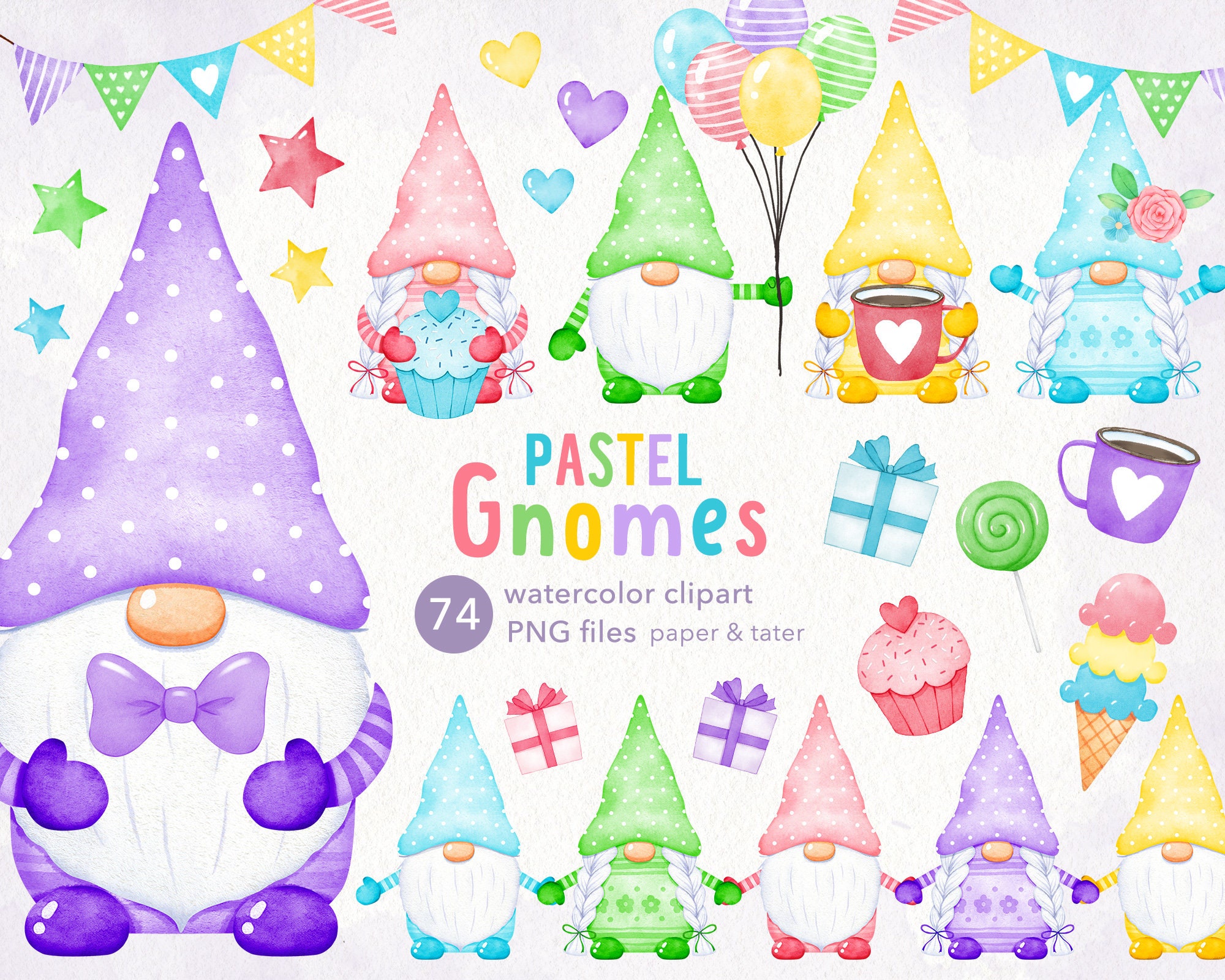 Pastel Gnomes Watercolor Clipart Rainbow Party Gnomes PNG - Etsy