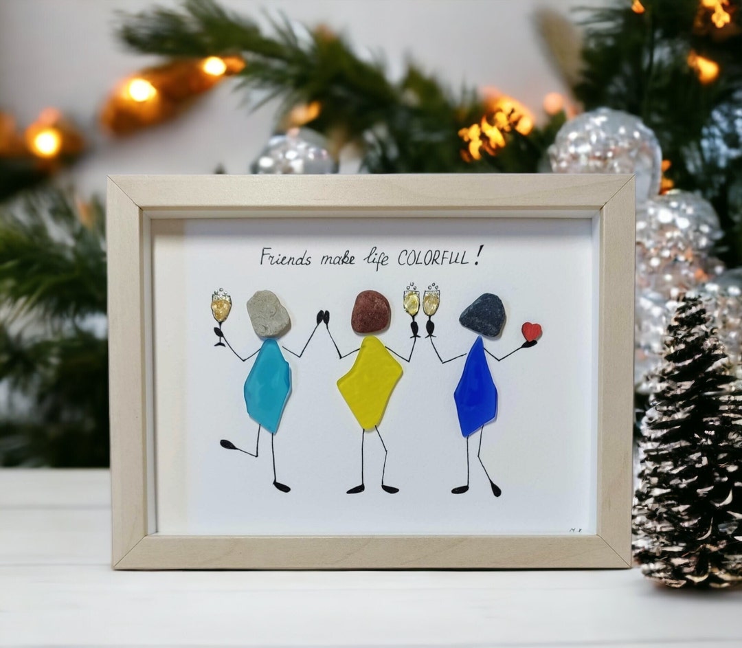 Friends Gift/ Pebble Art Friends Picture/ Sea Glass Friend Art/ Besties ...