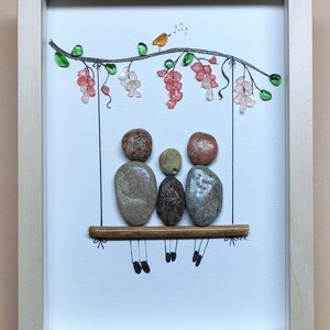 Pebble Art Family Swing Picture - Handmade, Framed Pebble & Glass Art ...
