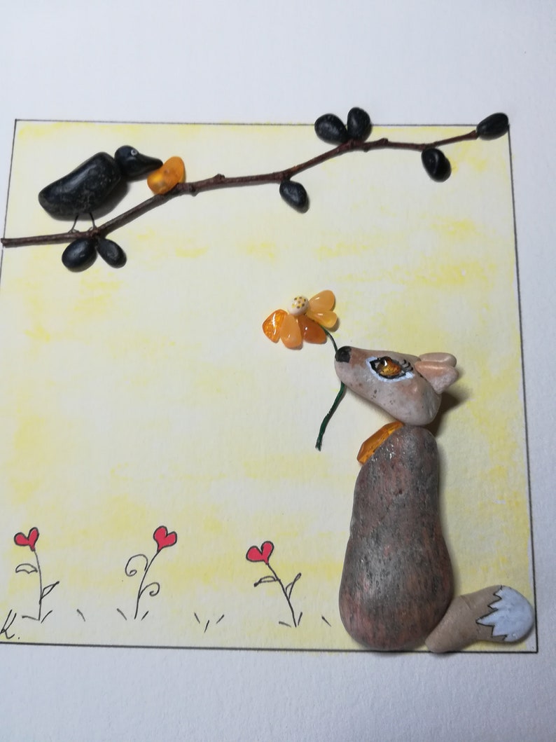 Pebble Art Picture Animal Pebble Art the Fox and the Crow - Etsy