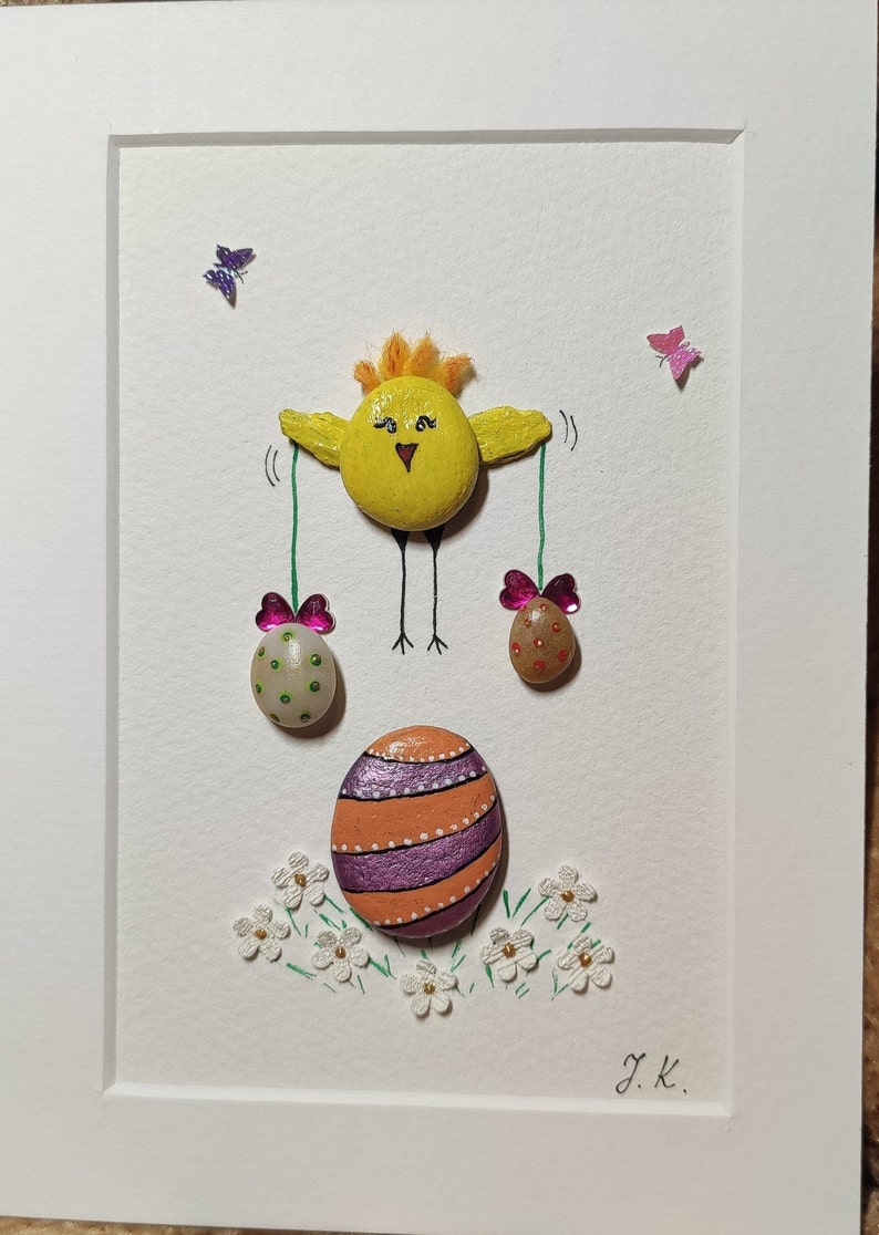 Easter Gift Pebble Art Easter Picture Pebble Art Birds Family - Etsy