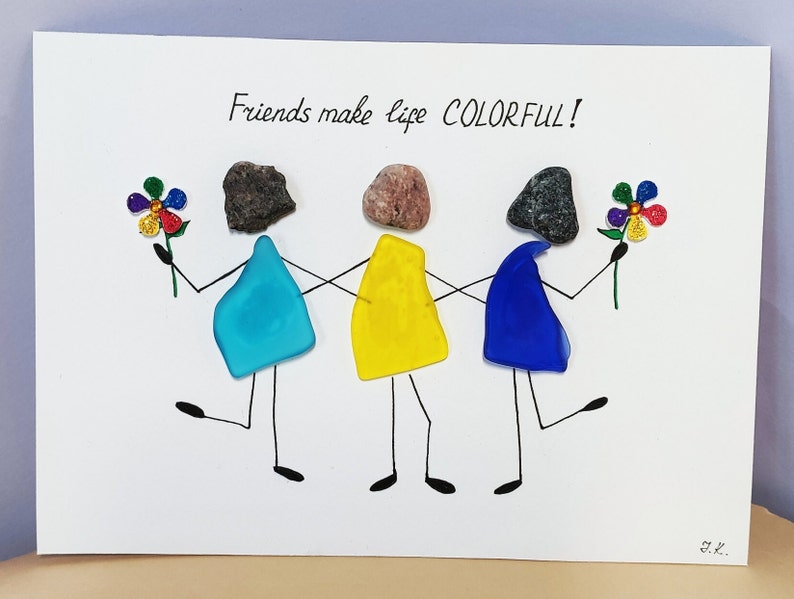 Sea Glass Pebble Art Best Friends Friendship Picture - Framed Beach ...