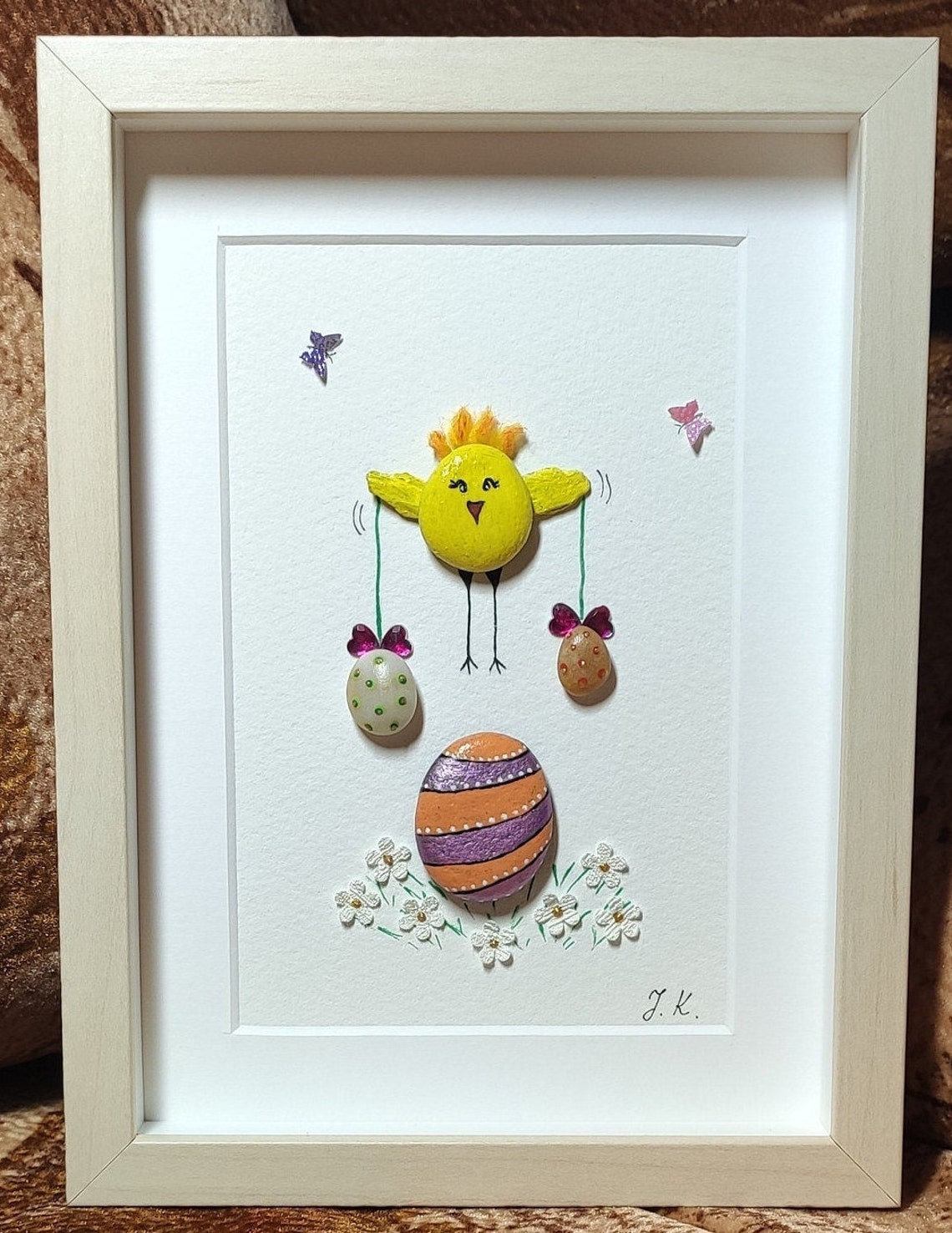 Easter Gift Pebble Art Easter Picture Pebble Art Birds Family - Etsy