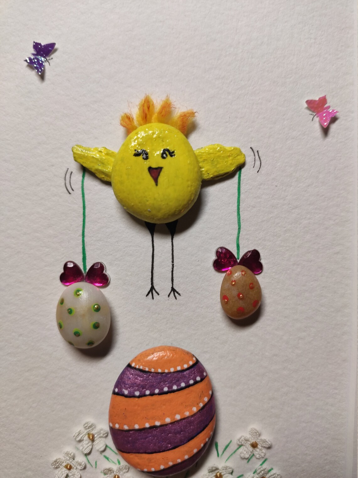 Easter Gift Pebble Art Easter Picture Pebble Art Birds Family - Etsy