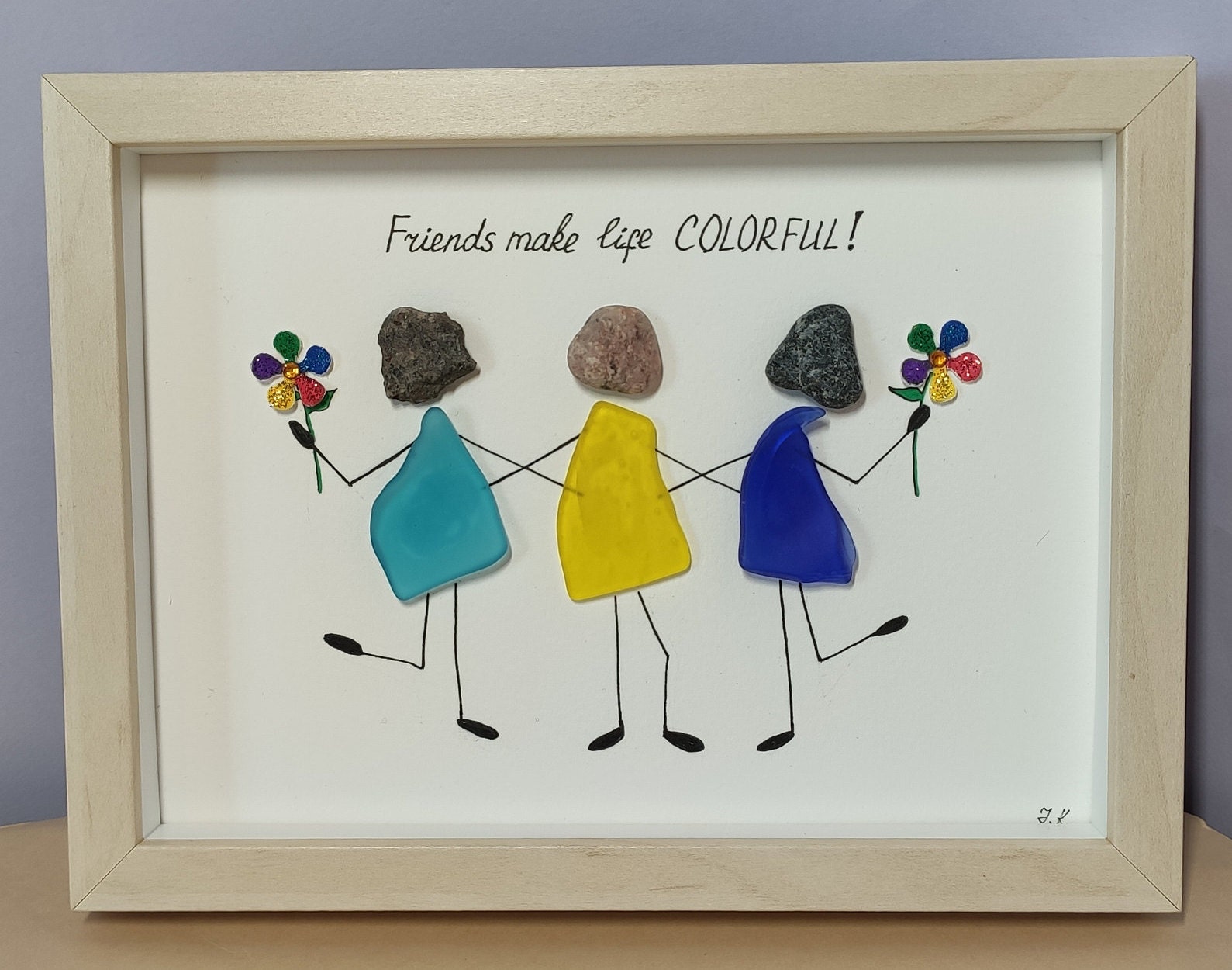 Friends Gift/ Pebble Art Friends Picture/ Sea Glass Friend Art/ Besties ...