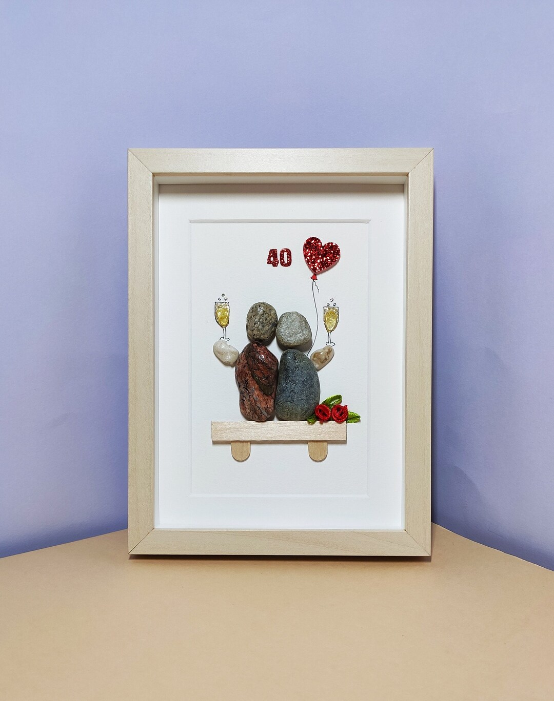 40th Ruby Wedding Anniversary, 40th Anniversary Gift, Pebble Art ...