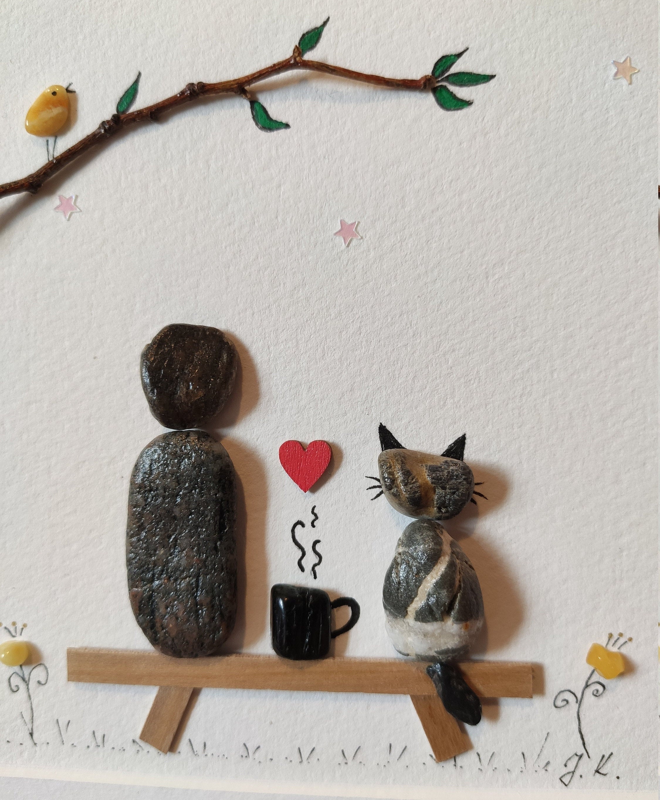 Cat and Owner, Cat Memorial Gift, Cat Pebble Art Picture, Personalised ...