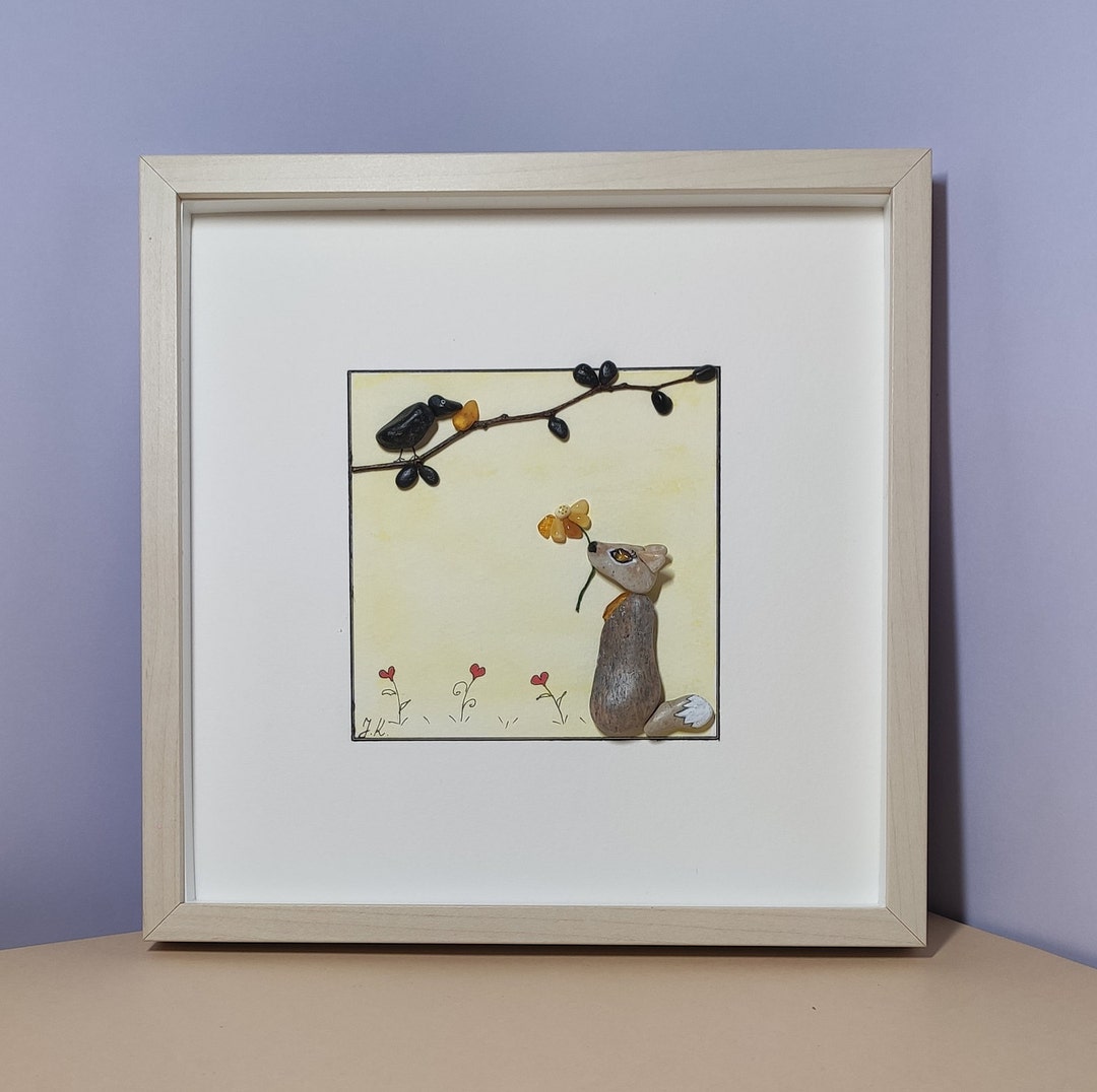 Pebble Art Picture Animal Pebble Art the Fox and the Crow Birthday Gift ...