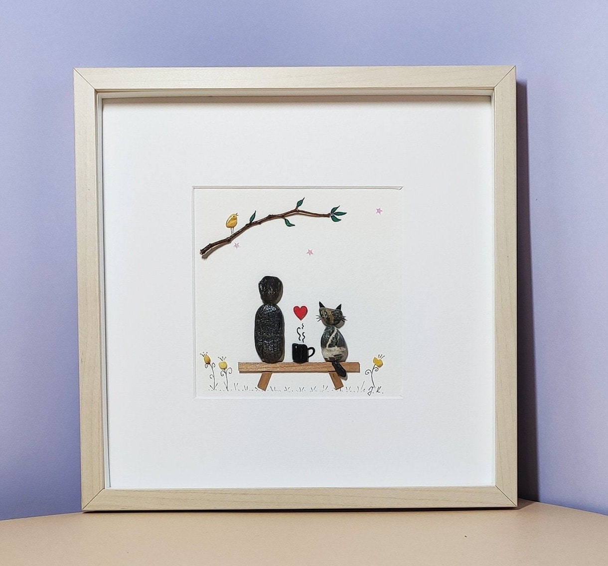 Cat and Owner, Cat Memorial Gift, Cat Pebble Art Picture, Personalised ...
