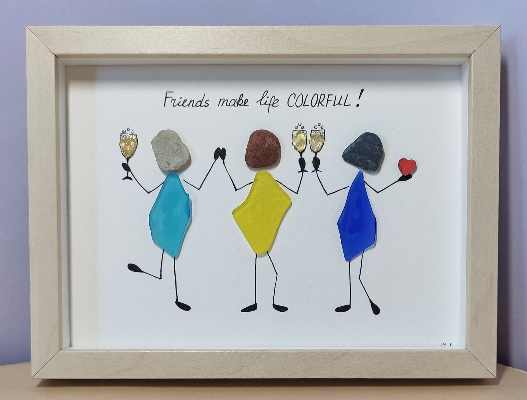 Friends Gift/ Pebble Art Friends Picture/ Sea Glass Friend Art/ Besties ...
