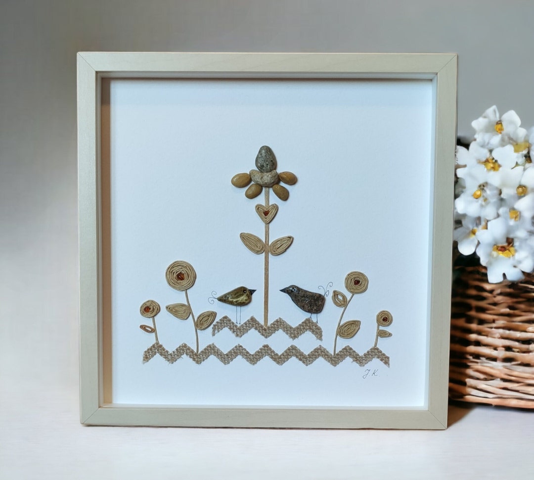Birds Gift, Birds Pebble Art Picture, Pebble Art Birds, Flowers Pebble ...