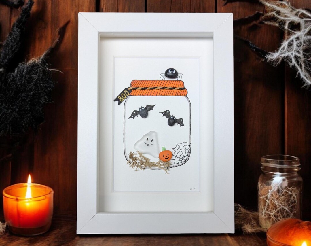 Sea Glass Pebble Art Mini Halloween Picture Halloween Jar Sea Glass ...