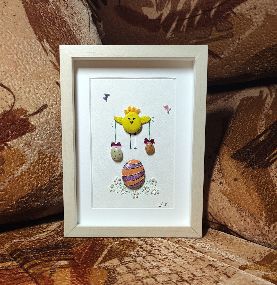 Easter Gift Pebble Art Easter Picture Pebble Art Birds Family | Etsy