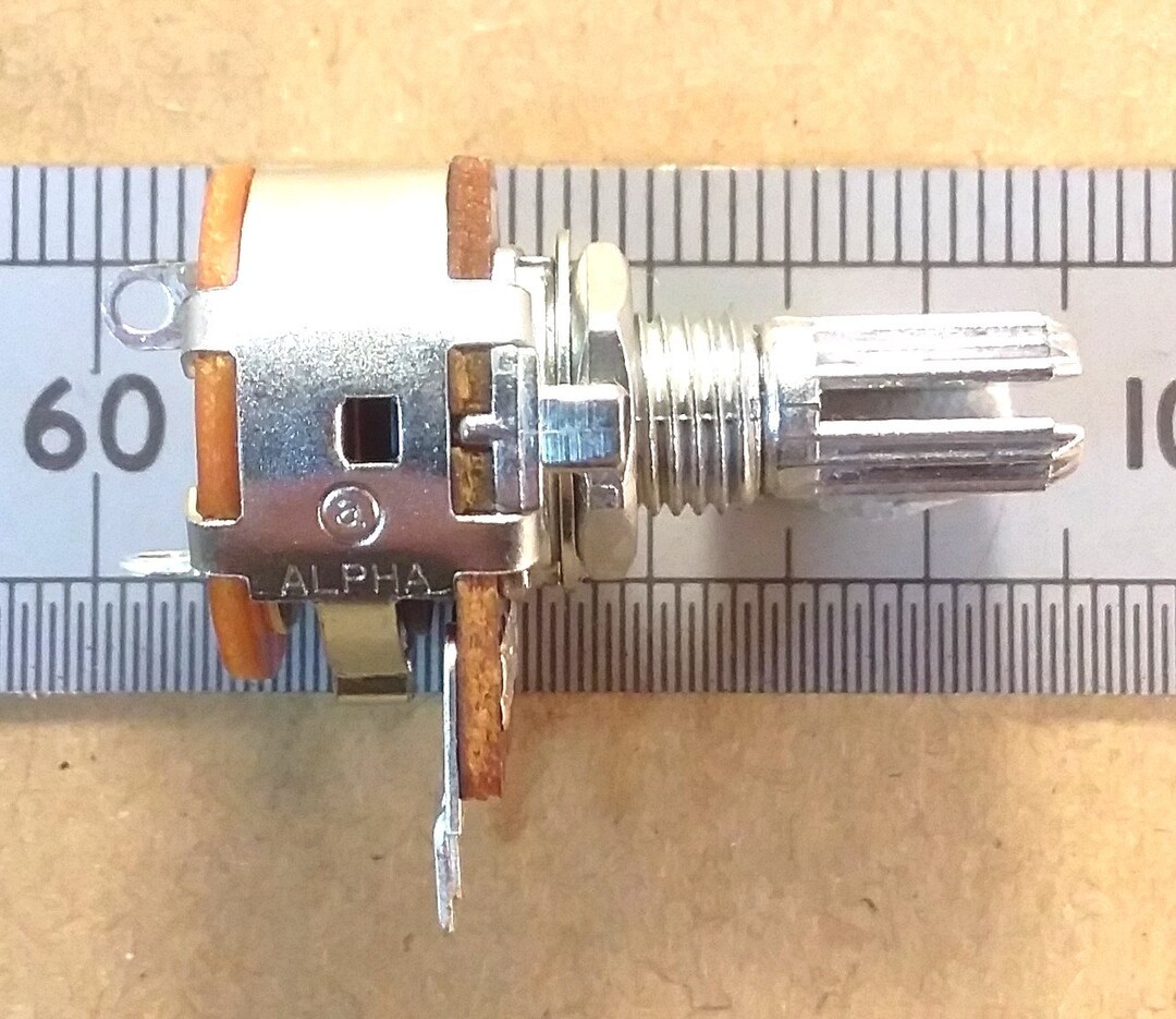 Switched Linear Potentiometer Splined T18 Shaft PCB Pins Rear Switch B ...