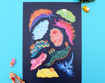 Psychedelic Nudibranch Sea Slug Linocut Digital Print A4 - Etsy