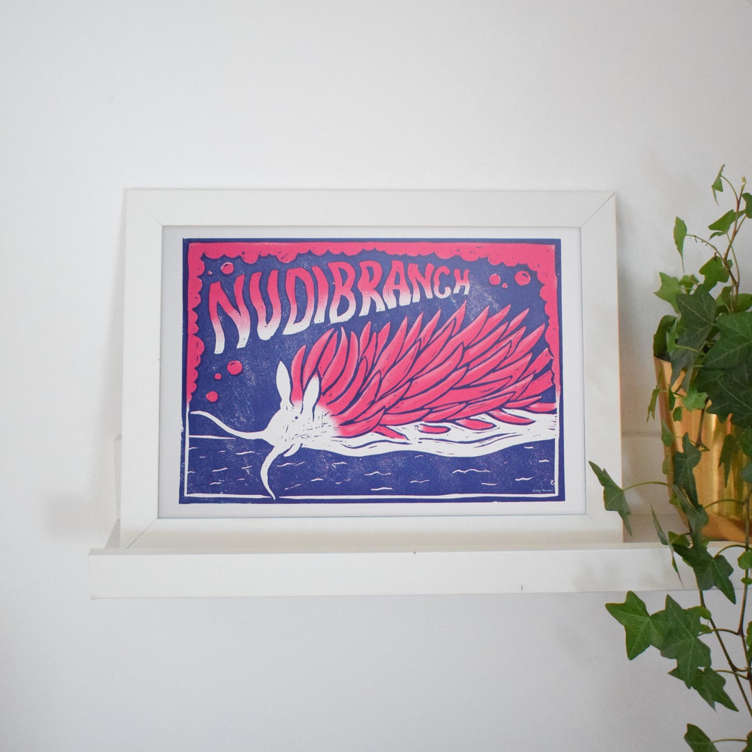 Psychedelic Nudibranch Sea Slug Linocut Digital Print A4 - Etsy