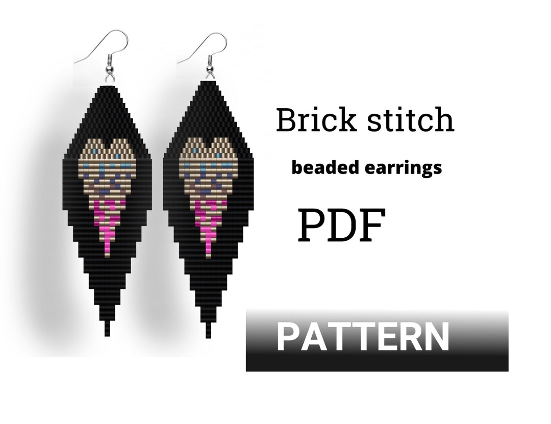 Heart Brick Stitch Pattern. Beaded Earrings With Fringe. Hearts Print ...