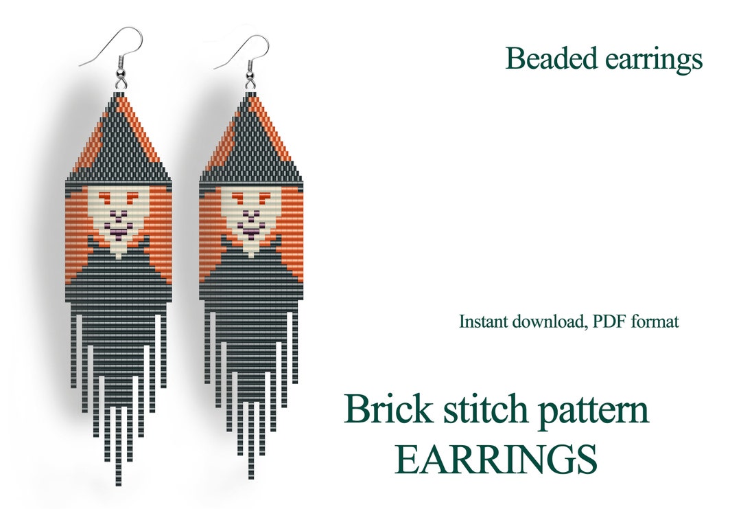 Halloween Earring Pattern for Beading - Witch Pattern - Brick Stitch ...