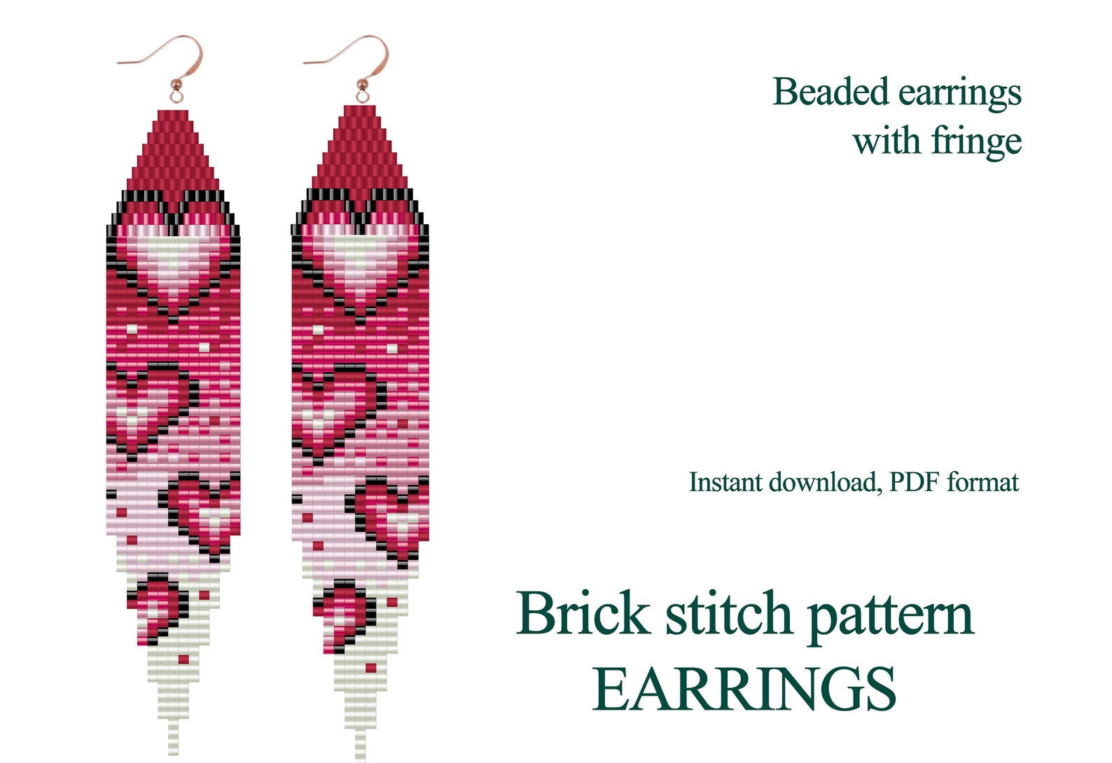 Brick Stitch Pattern. Beaded Earrings With Fringe. Hearts - Etsy