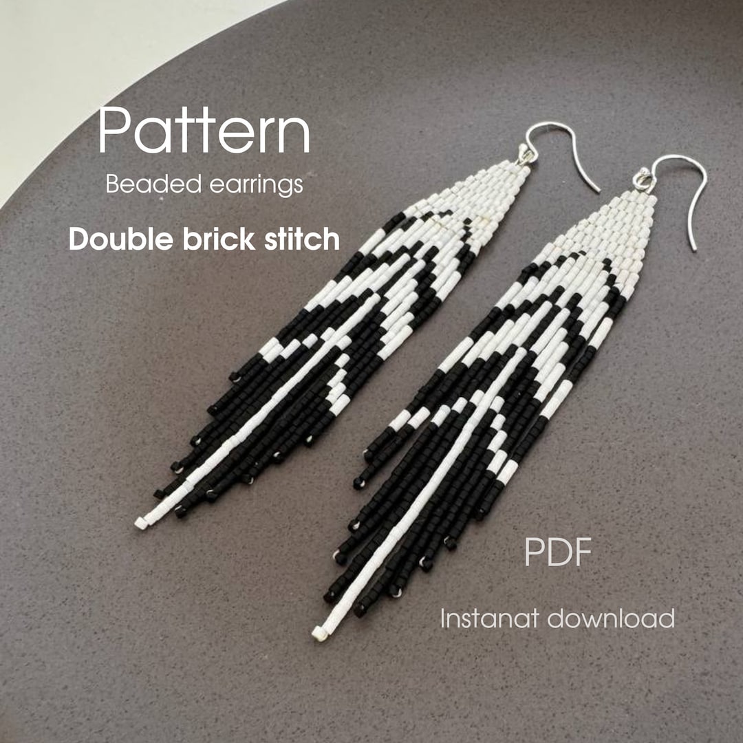 Beaded Earrings PATTERN for Brick Stitch With Fringe - Native Feather ...