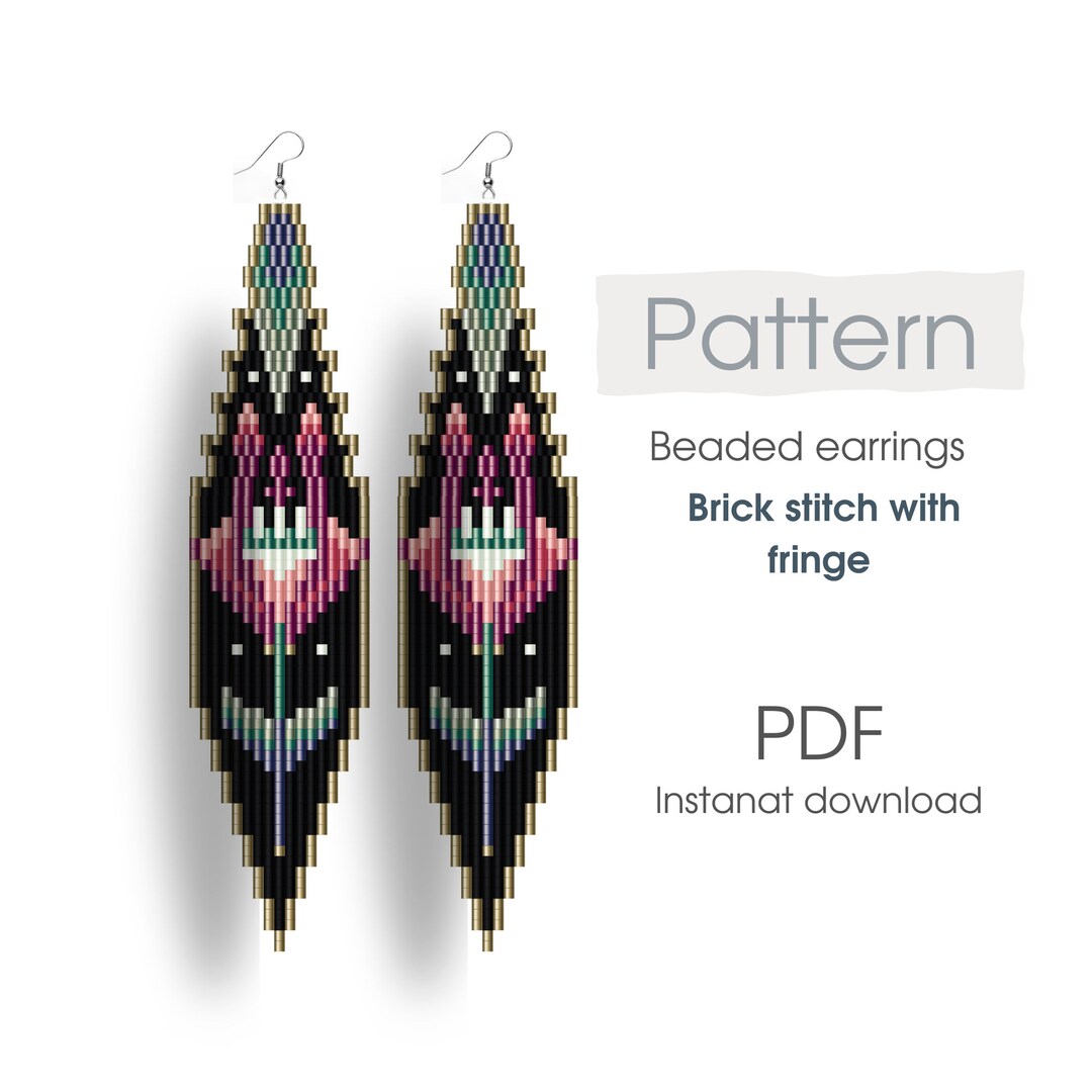 Brick Stitch PATTERN With Fringe for Beaded Earrings Folk Flower ...