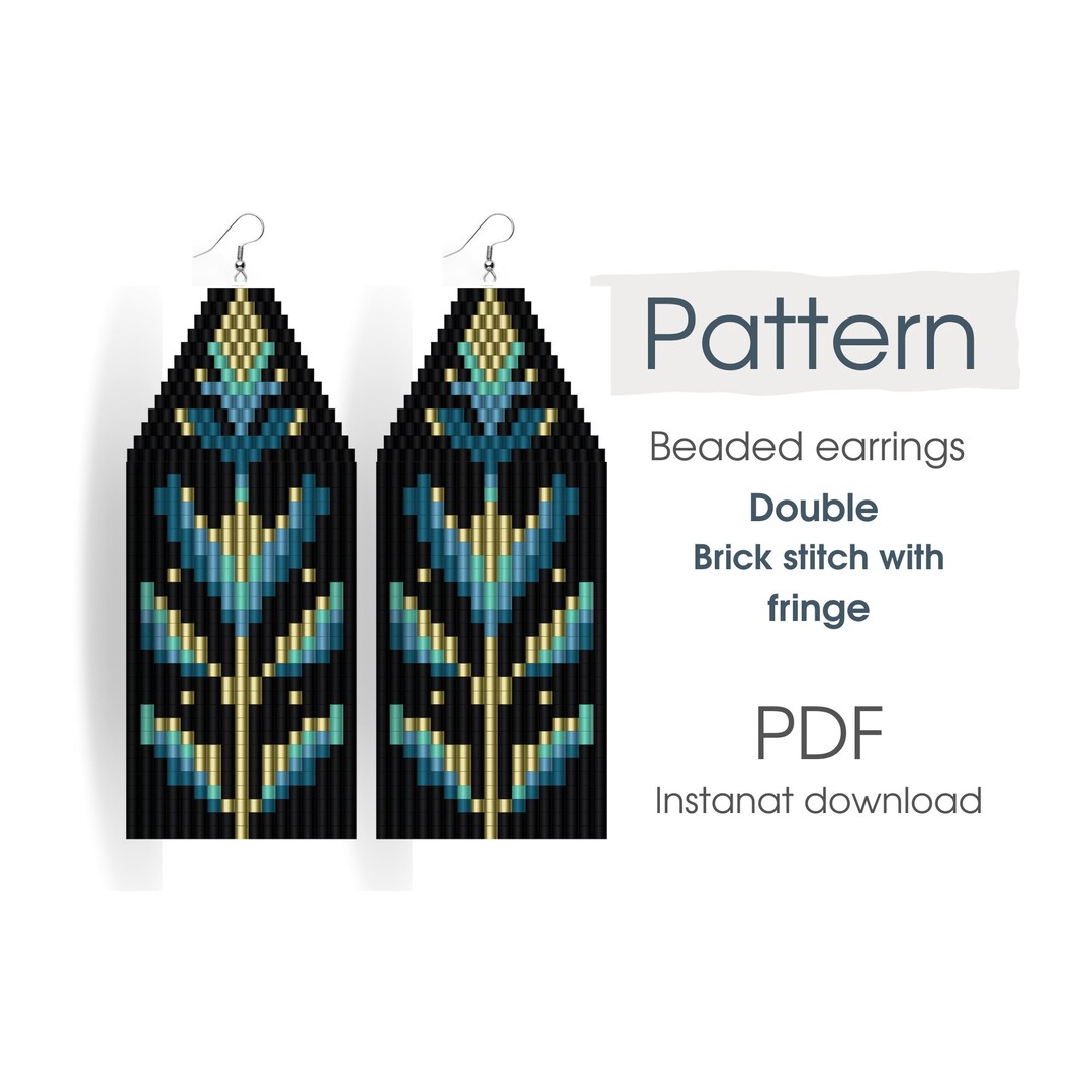 Beaded Fringe Earrings Pattern, Brick Stitch With Fringe, Floral, Folk ...