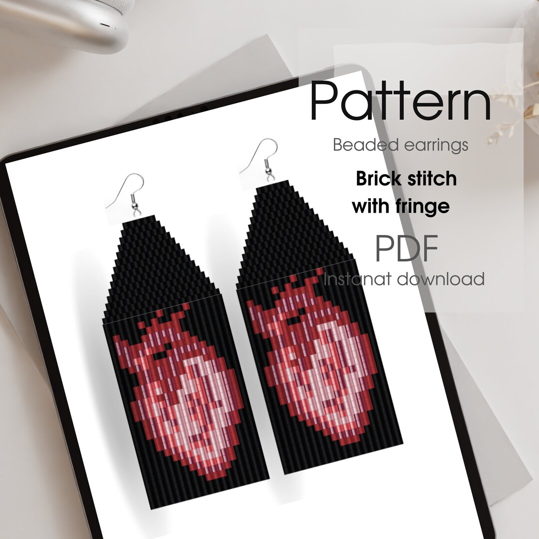 Heart Bead Fringe Earrings Pattern, Brick Stith With Fringe, Valentines ...
